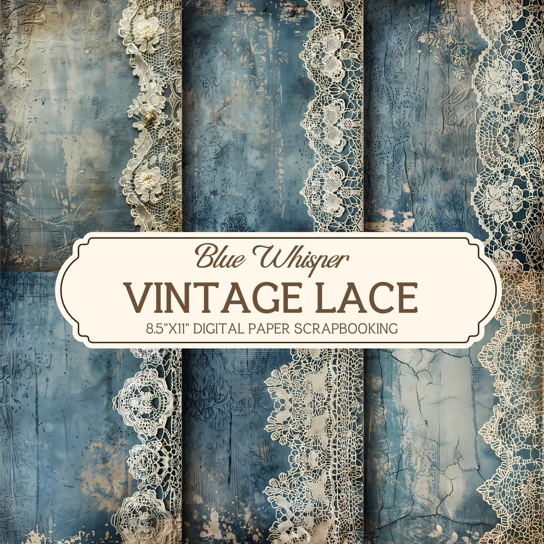 8.5x11" Vintage Lace Digital Paper Printable, Blue Whisper Floral, Lace ...