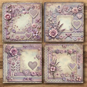 12x12" Vintage Scrapbook Paper, Purple Lavender Love Charm, Digital ...