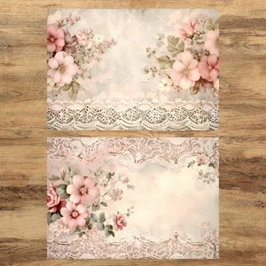 A4 Vintage Lace Digital Paper Printable, Shabby Chic Floral Serenity ...