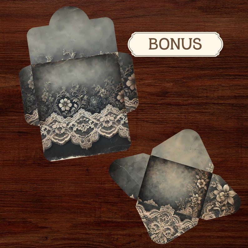 12x12" Vintage Lace Digital Scrapbook Paper, Deep Charcoal Elegance ...