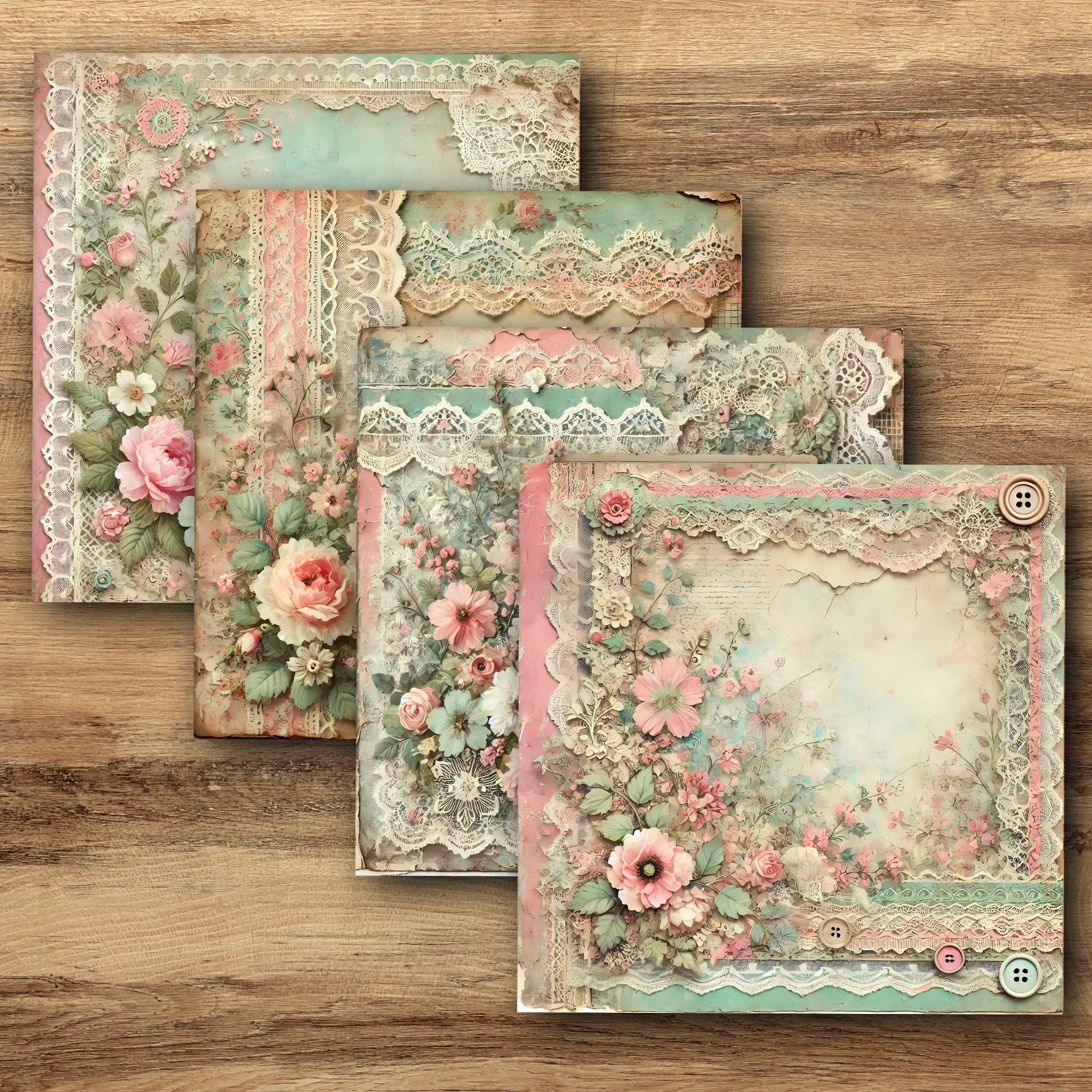 12x12 Vintage Lace Digital Paper Printable, Pastel Mint Whispers, Lace ...