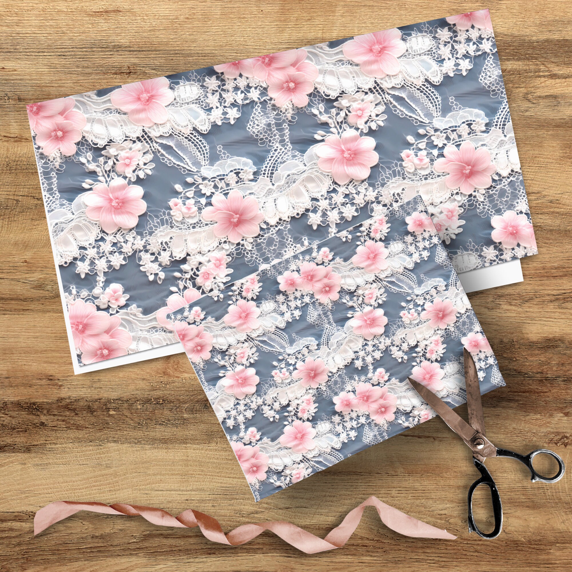 A4 Vintage Lace Digital Paper Printable, Blue Denim, Victorian, Lace ...