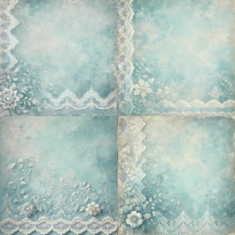 12x12" Vintage Lace Digital Scrapbook Paper, Ethereal Blue ...