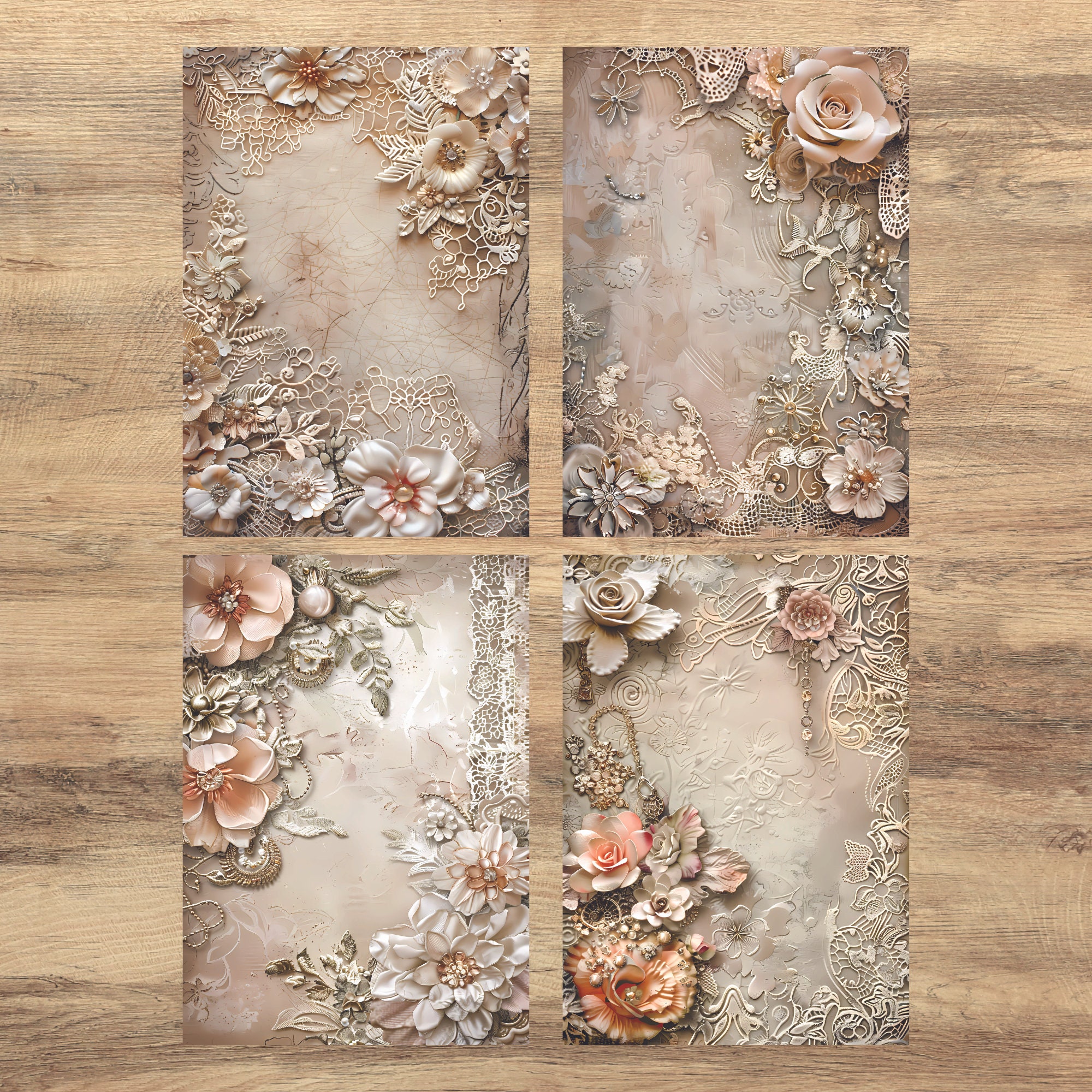 A4 Vintage Lace Digital Paper Printable, Golden Sepia, Victorian, Lace ...