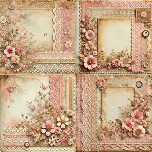 12x12" Vintage Lace Digital Paper Printable, Sweet Blush Pink, Lace ...