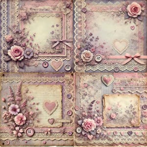 12x12" Vintage Valentines Scrapbook Paper, Sweet Lavender Romance ...