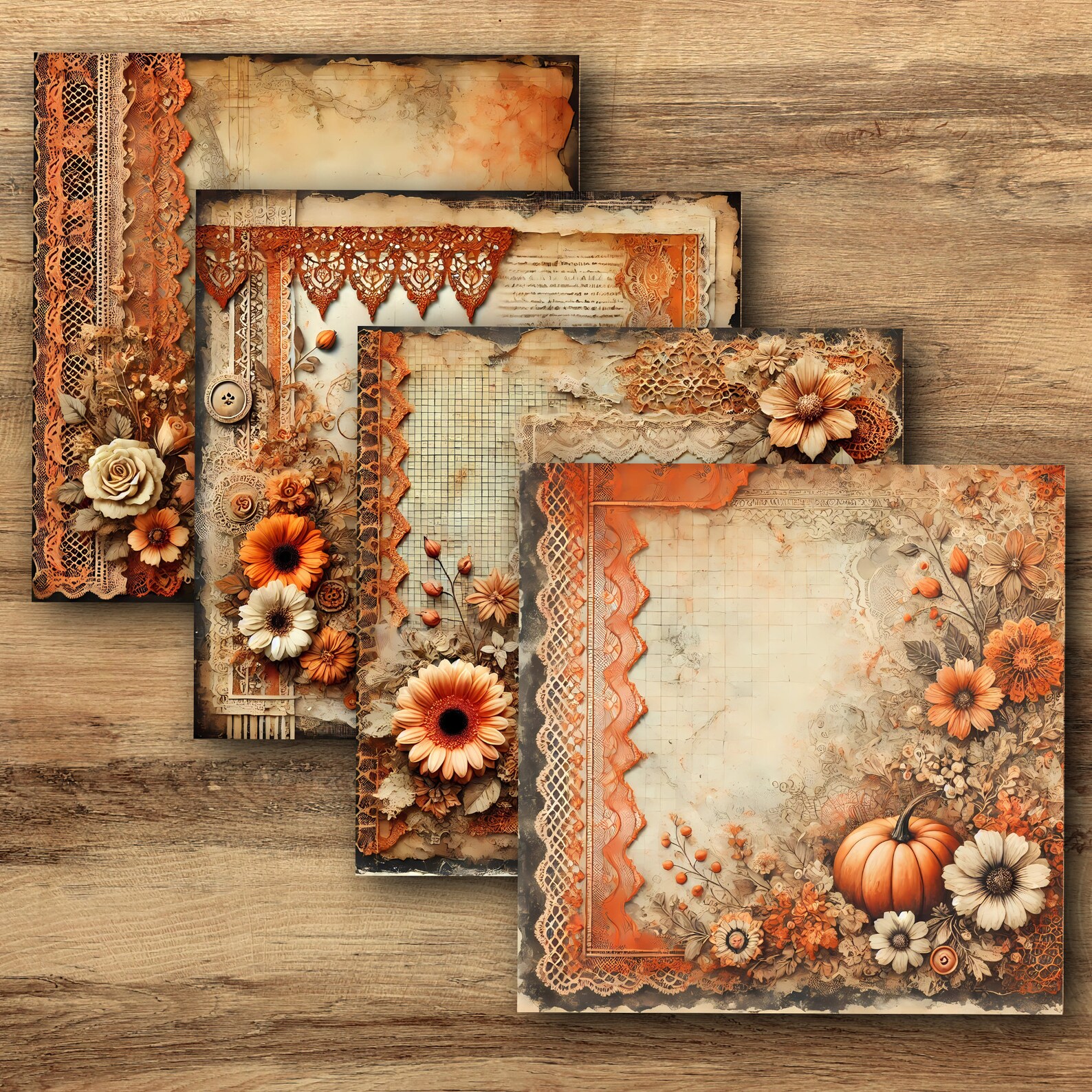 Vintage Lace Digital Paper: 12x12 Harvest Charm Scrapbook Kit (digital ...