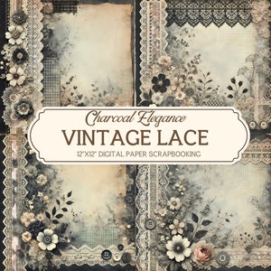 12x12" Vintage Lace Digital Paper Printable, Charcoal Elegance, Lace ...