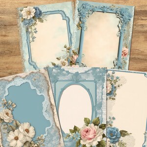 A4 Vintage Lace Frame Digital Paper Printable, Shabby Chic Sweet Blue ...