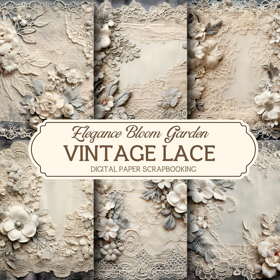 Vintage Lace Digital Paper Printable, Elegance Bloom Garden, Lace ...
