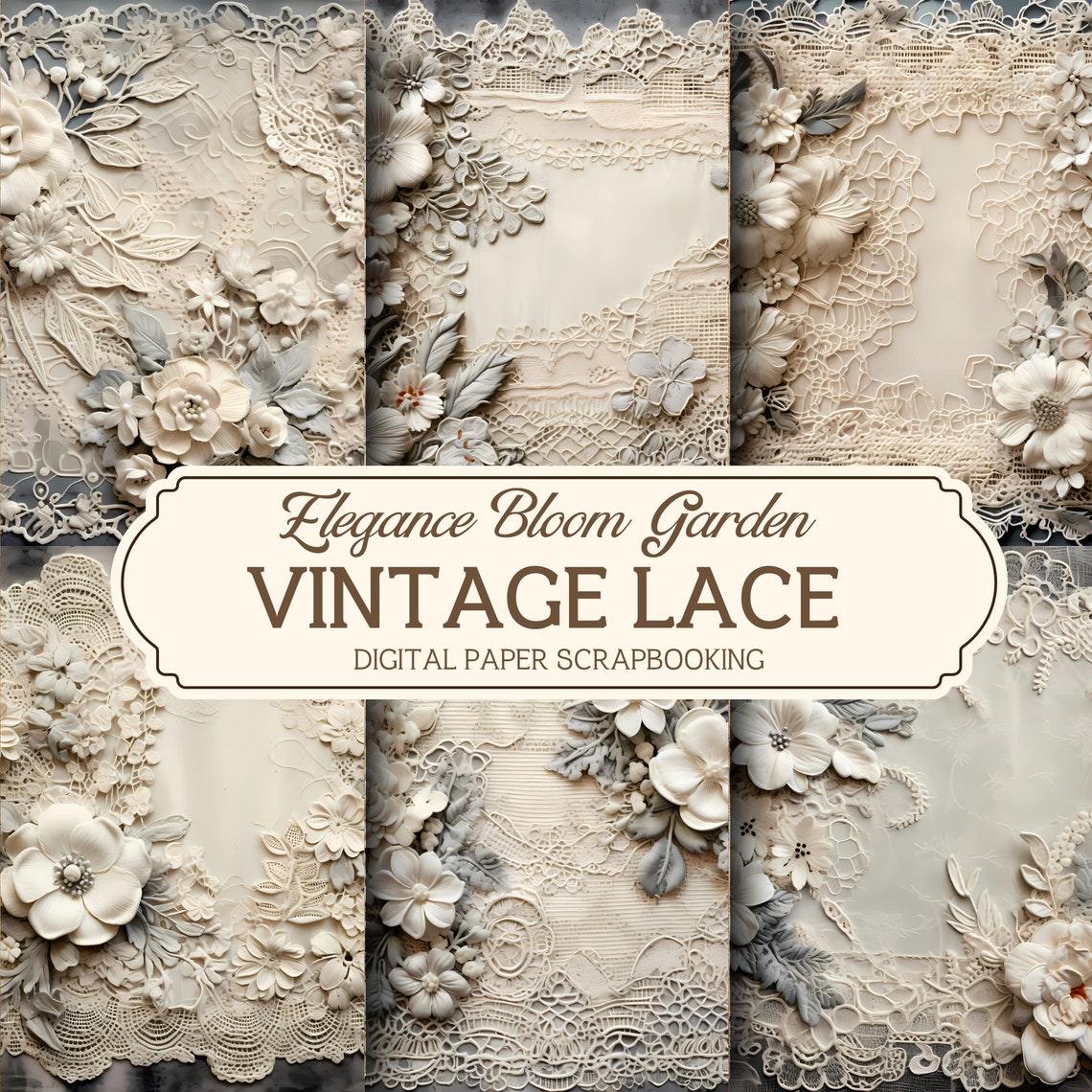 Vintage Lace Digital Paper: Elegance Bloom Garden, Scrapbook Kit ...