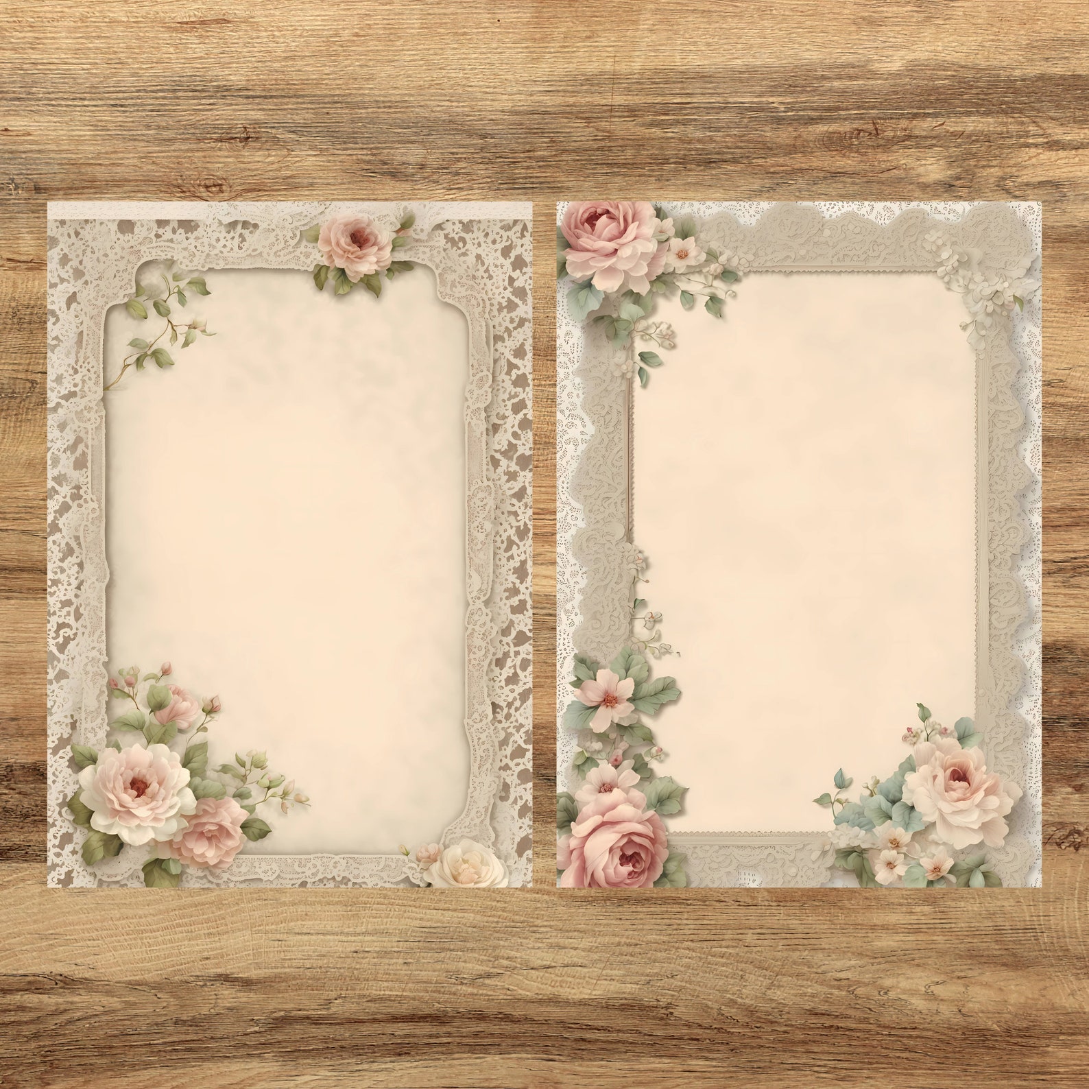 A4 Vintage Lace Frame Digital Paper Printable, Shabby Chic Soft White ...