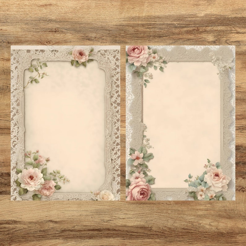 A4 Vintage Lace Frame Digital Paper Printable, Shabby Chic Soft White ...