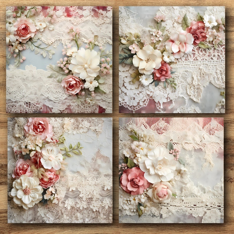 Vintage Lace Digital Paper Printable, Romantic Bloom Flowers, Lace ...