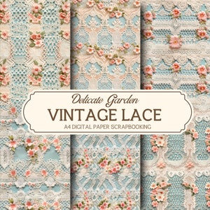 A4 Vintage Lace Digital Paper Printable, Delicate Garden Floral, Lace ...