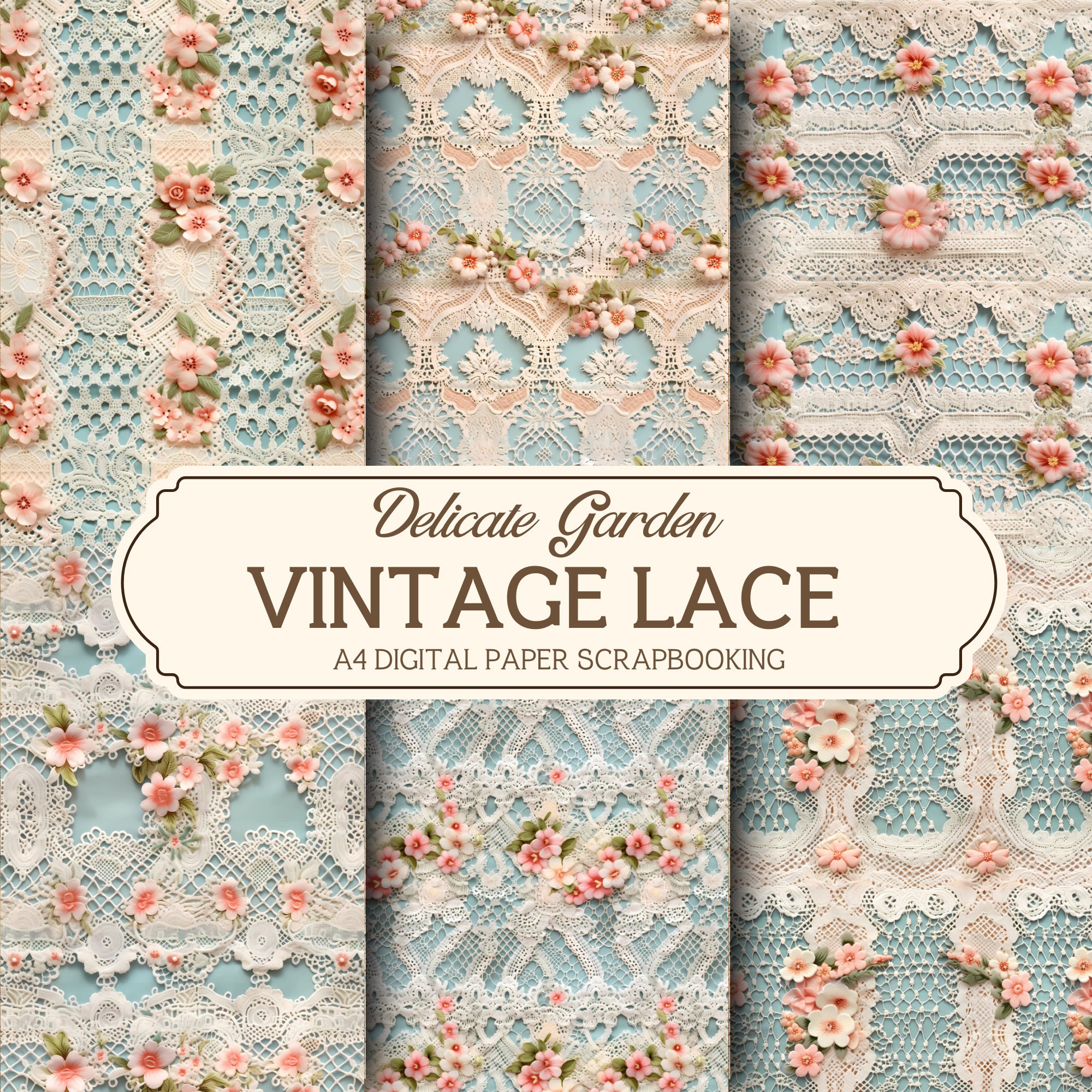 Vintage Lace Digital Paper: A4 Floral Scrapbook Kit (digital Download ...