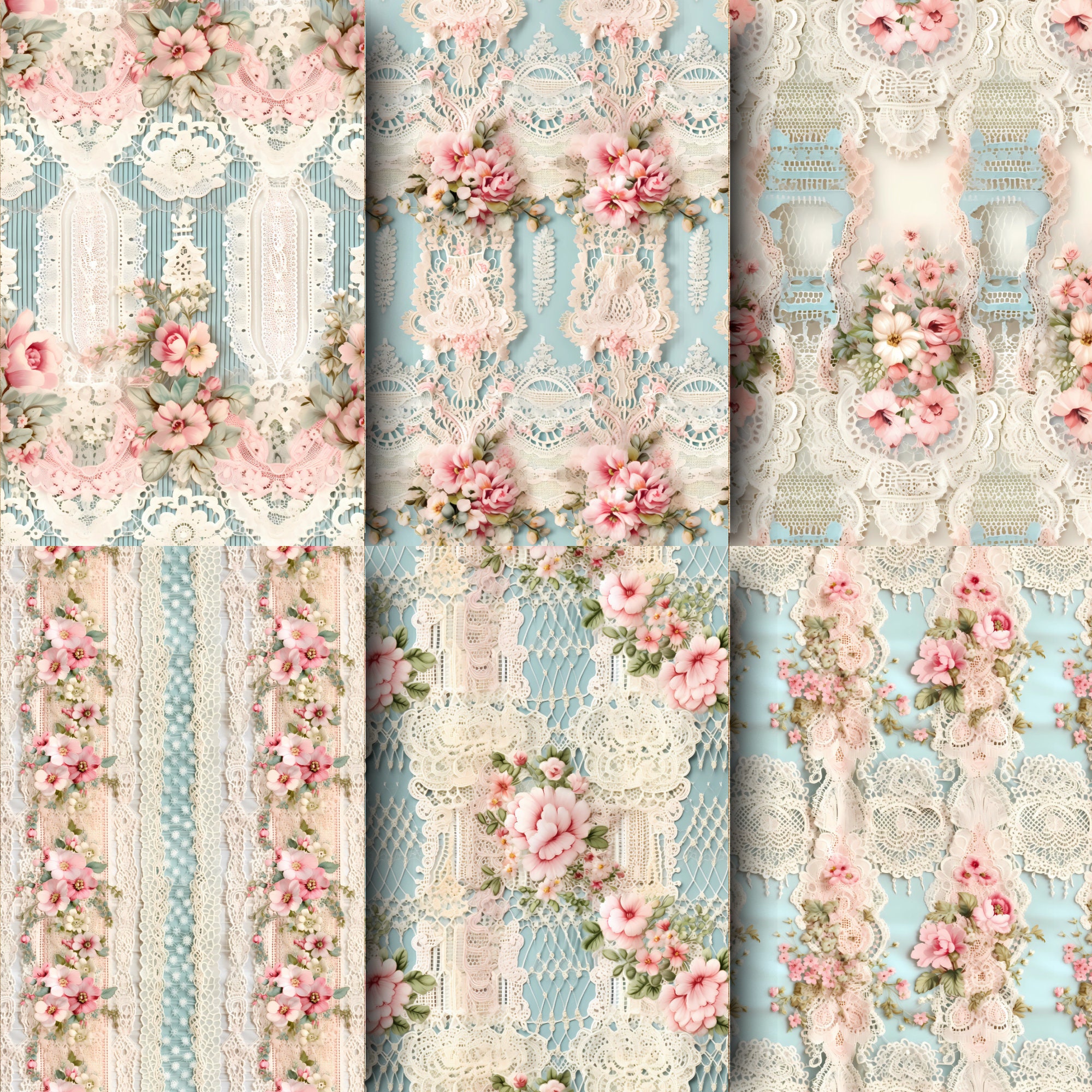 A4 Vintage Lace Digital Paper Printable, Whimsy Blossom Floral, Lace ...