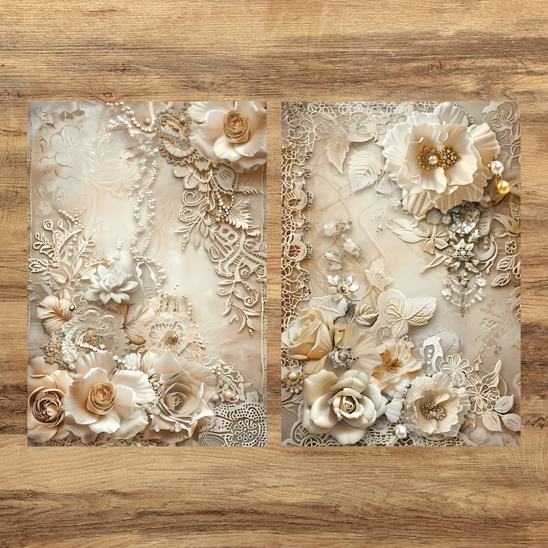 A4 Vintage Lace Digital Paper Printable, Elegance Ivory Gold, Lace ...