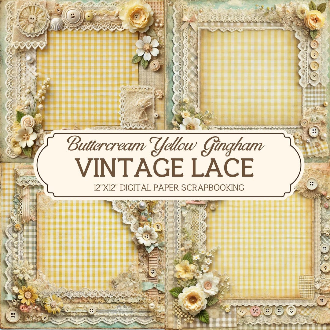 12x12" Vintage Lace Digital Scrapbook Paper, Buttercream Yellow ...