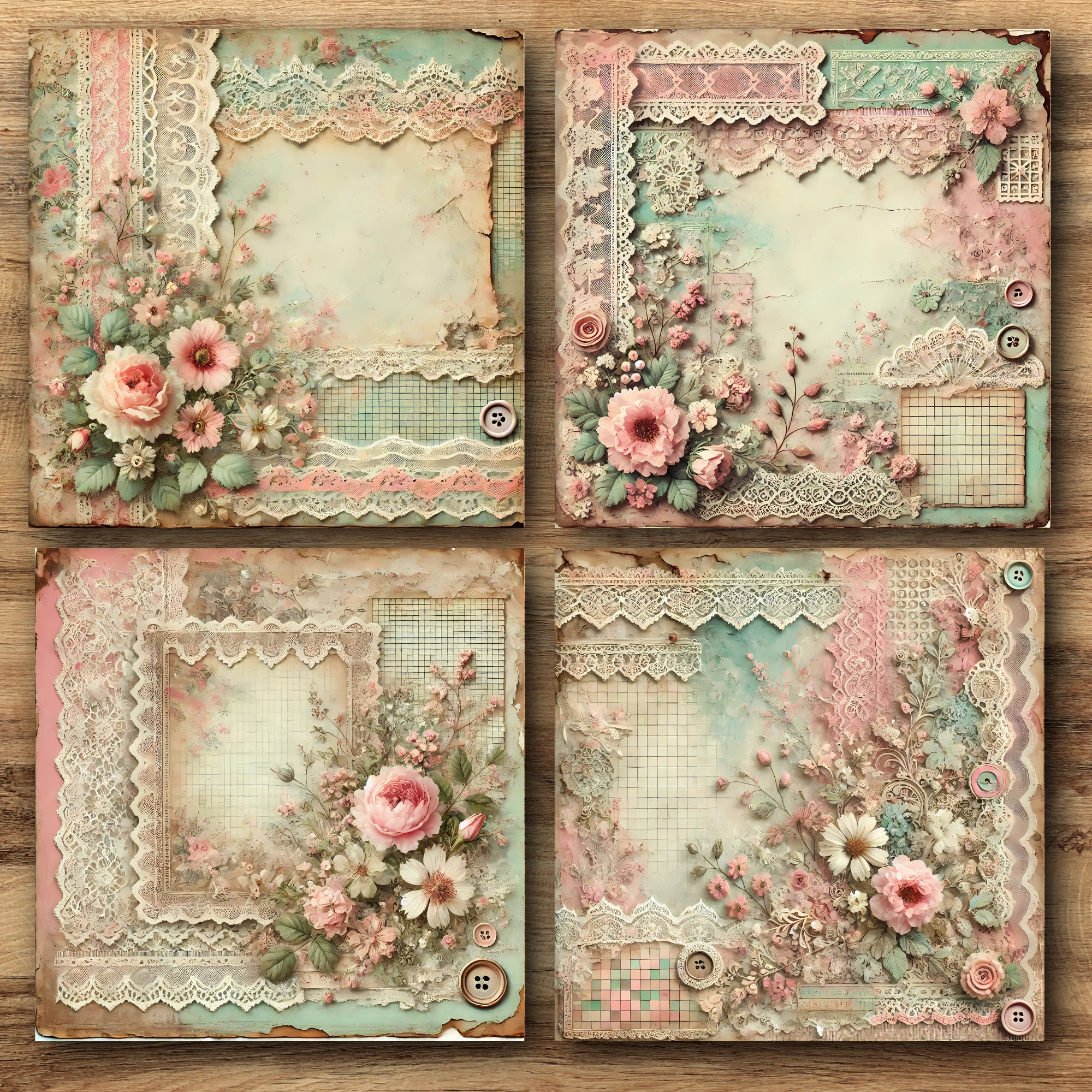 12x12 Vintage Lace Digital Paper Printable, Pastel Mint Whispers, Lace ...