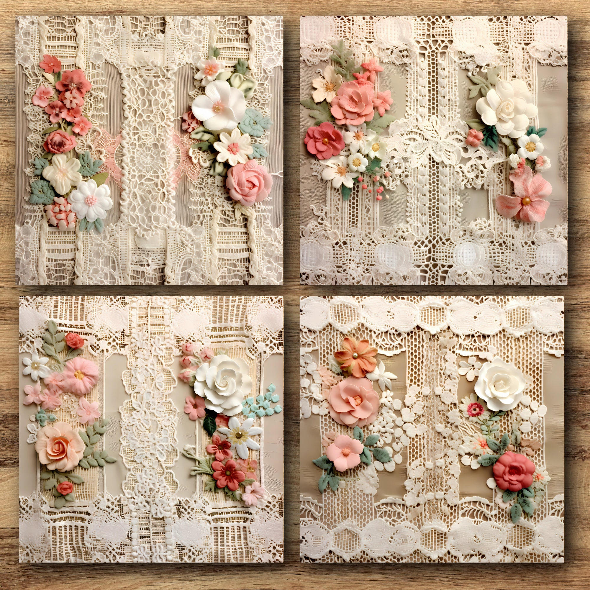 Vintage Lace Digital Paper Printable, Petal Tapestry Flowers, Lace ...