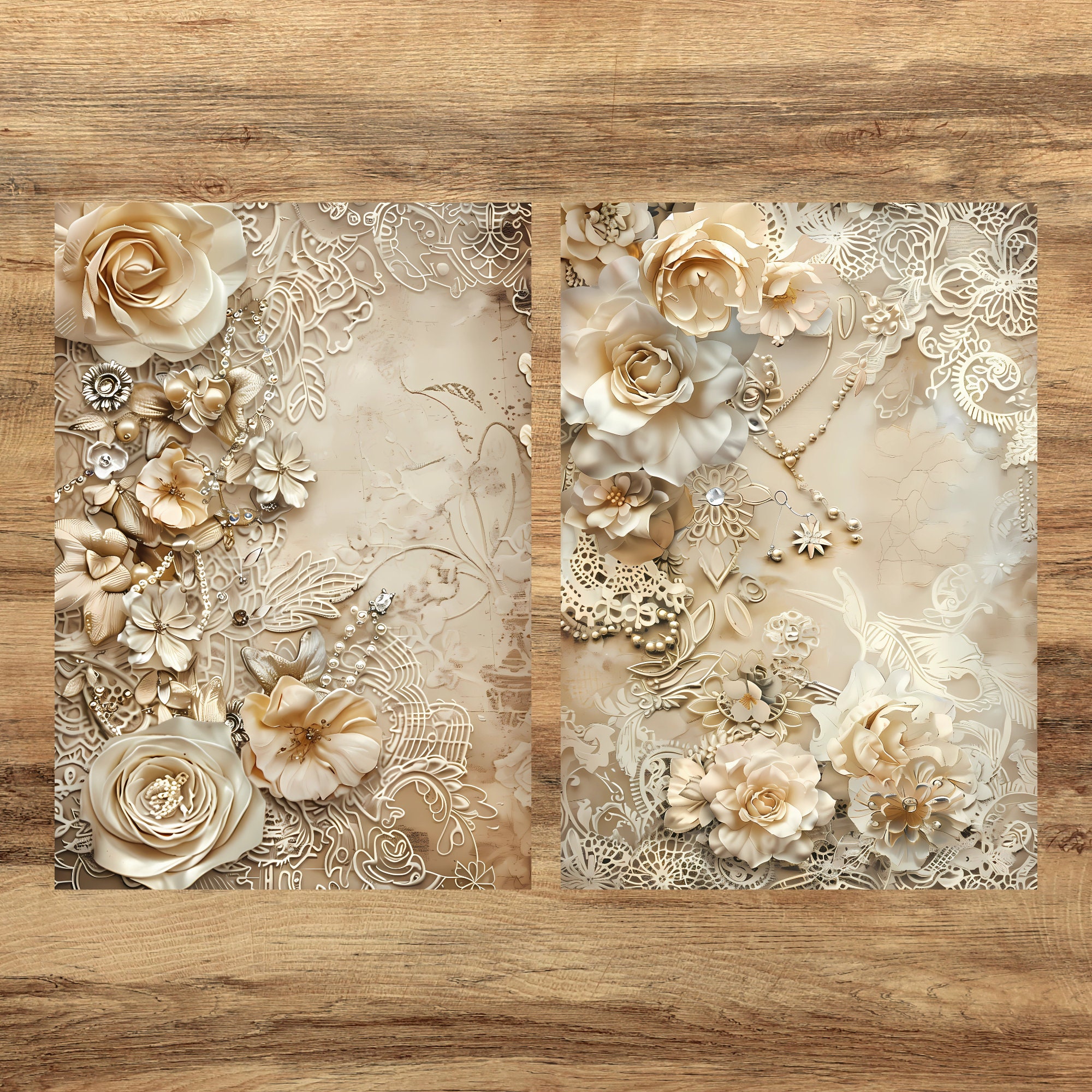 A4 Vintage Lace Digital Paper Printable, Elegance Ivory Gold, Lace ...