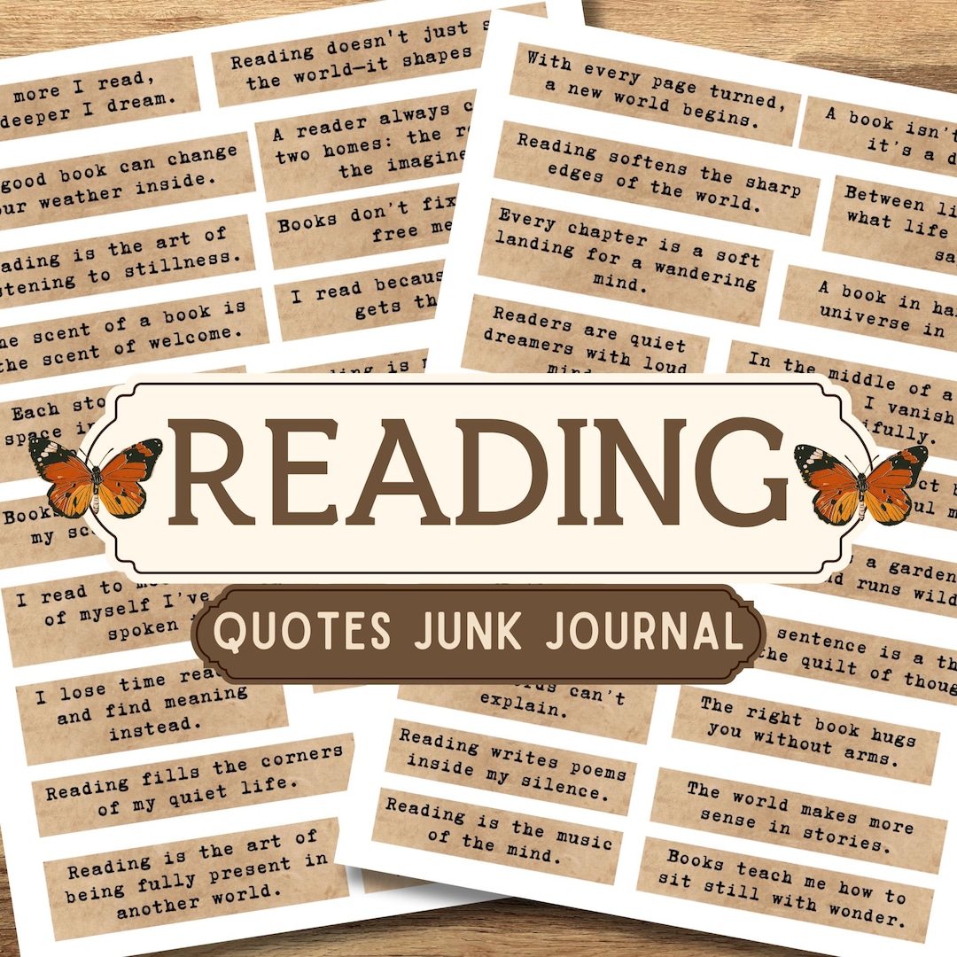 Printable Reading Quotes, Book Lover Junk Journal Ephemera, Bibliophile ...