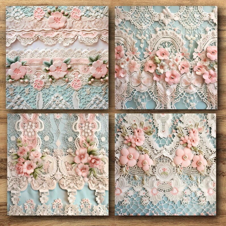Vintage Lace Digital Paper Printable, Romantic Blossom Flowers, Lace ...