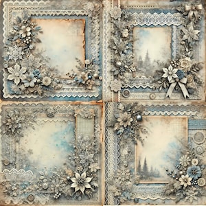 12x12 Vintage Lace Digital Paper Printable, Winter Christmas Elegance ...