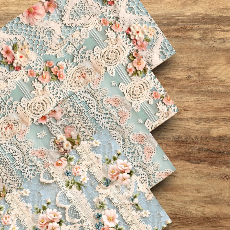 A4 Vintage Lace Digital Paper Printable, Delicate Garden Floral, Lace ...
