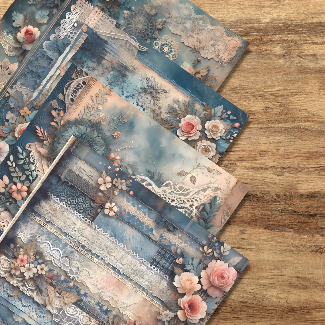 Vintage Lace Digital Paper Printable, Blue Florals, Victorian, Lace ...