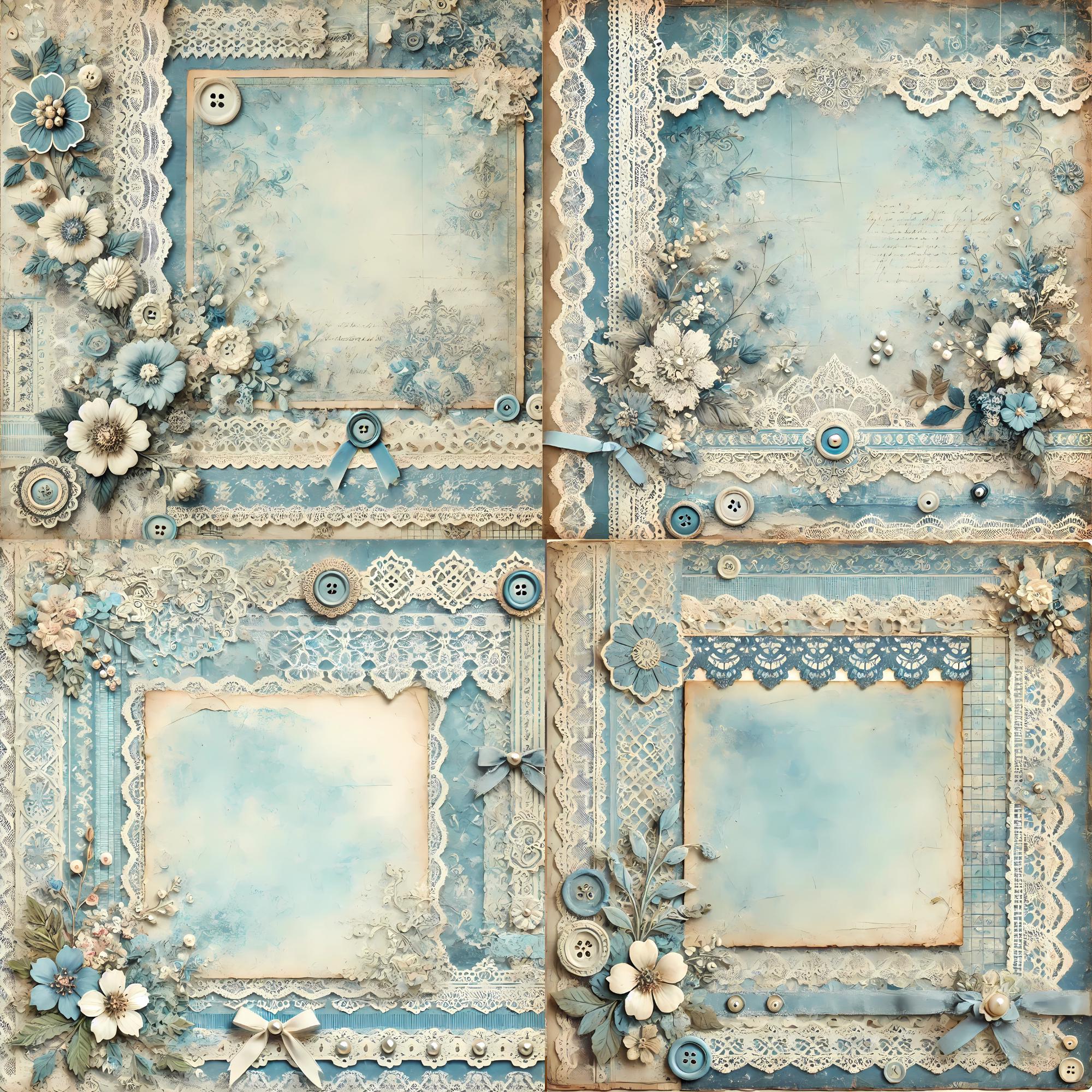 12x12" Vintage Scrapbook Paper, Timeless Blue Whisper, Blue White ...