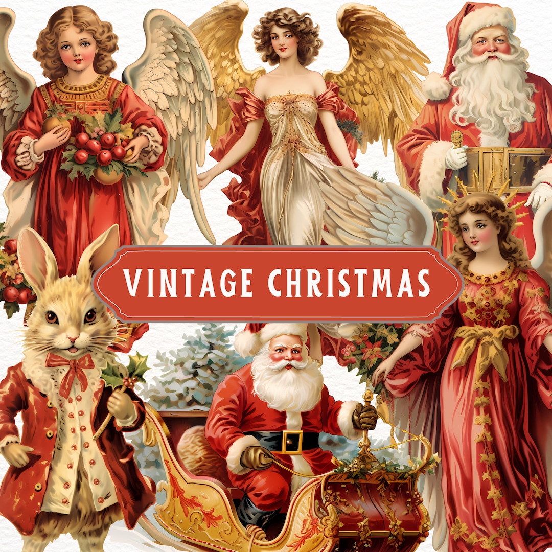20 PNG Red Christmas Clipart Bundle PNG, Santa, Angels, Vintage Retro ...