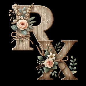 Vintage Floral Alphabet Clipart: Rustic PNG Letters (digital Download ...