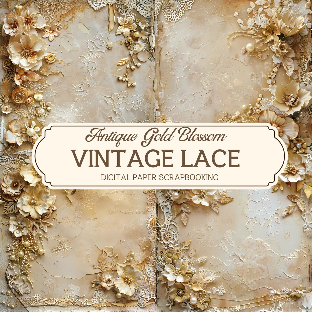 Vintage Lace Digital Paper Printable, Antique Gold Blossom, Lace ...