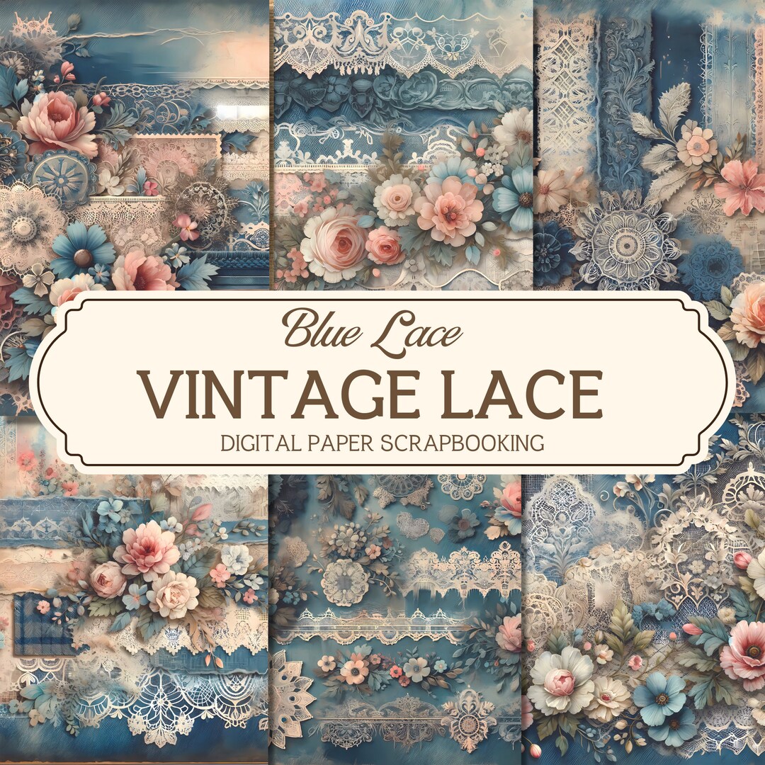 Vintage Lace Digital Paper Printable, Blue Florals, Victorian, Lace ...