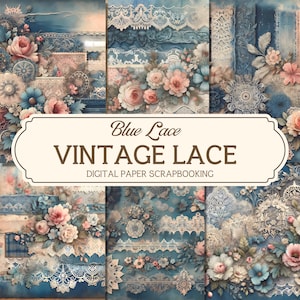 Vintage Lace Digital Paper Printable, Blue Florals, Victorian, Lace ...