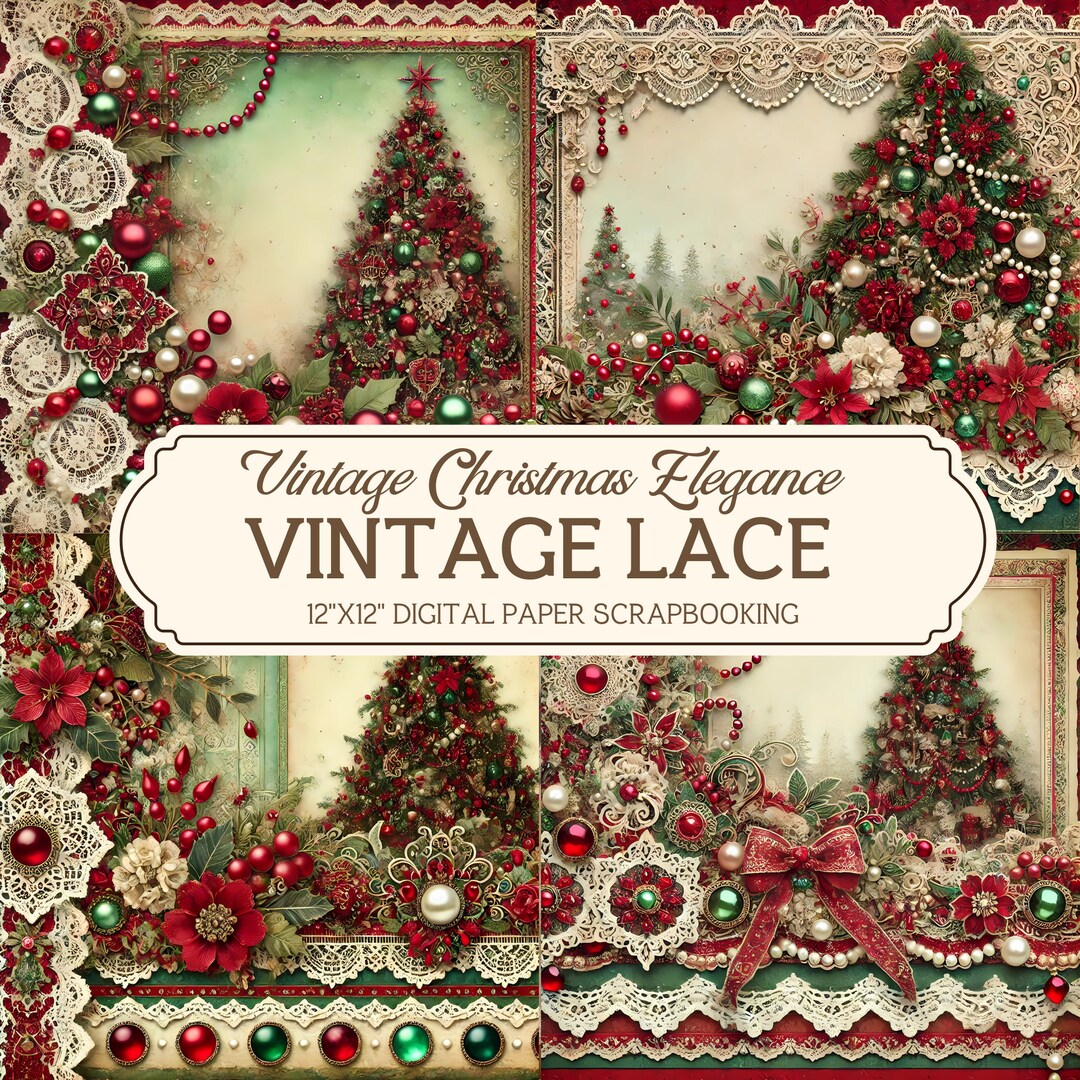 12x12" Vintage Christmas Scrapbook Digital Paper, Vintage Christmas ...