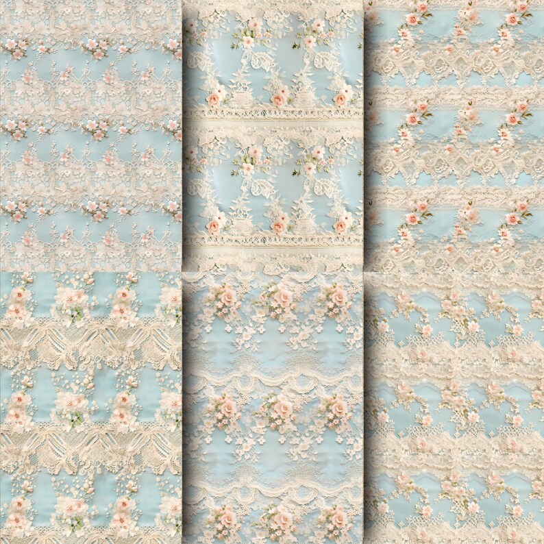 A4 Vintage Lace Digital Paper Printable, Meadows Delight Floral, Lace ...