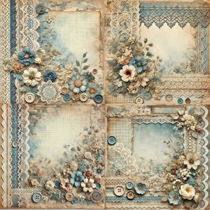 12x12 Vintage Lace Digital Paper Printable, Dusty Blue Memories, Lace ...