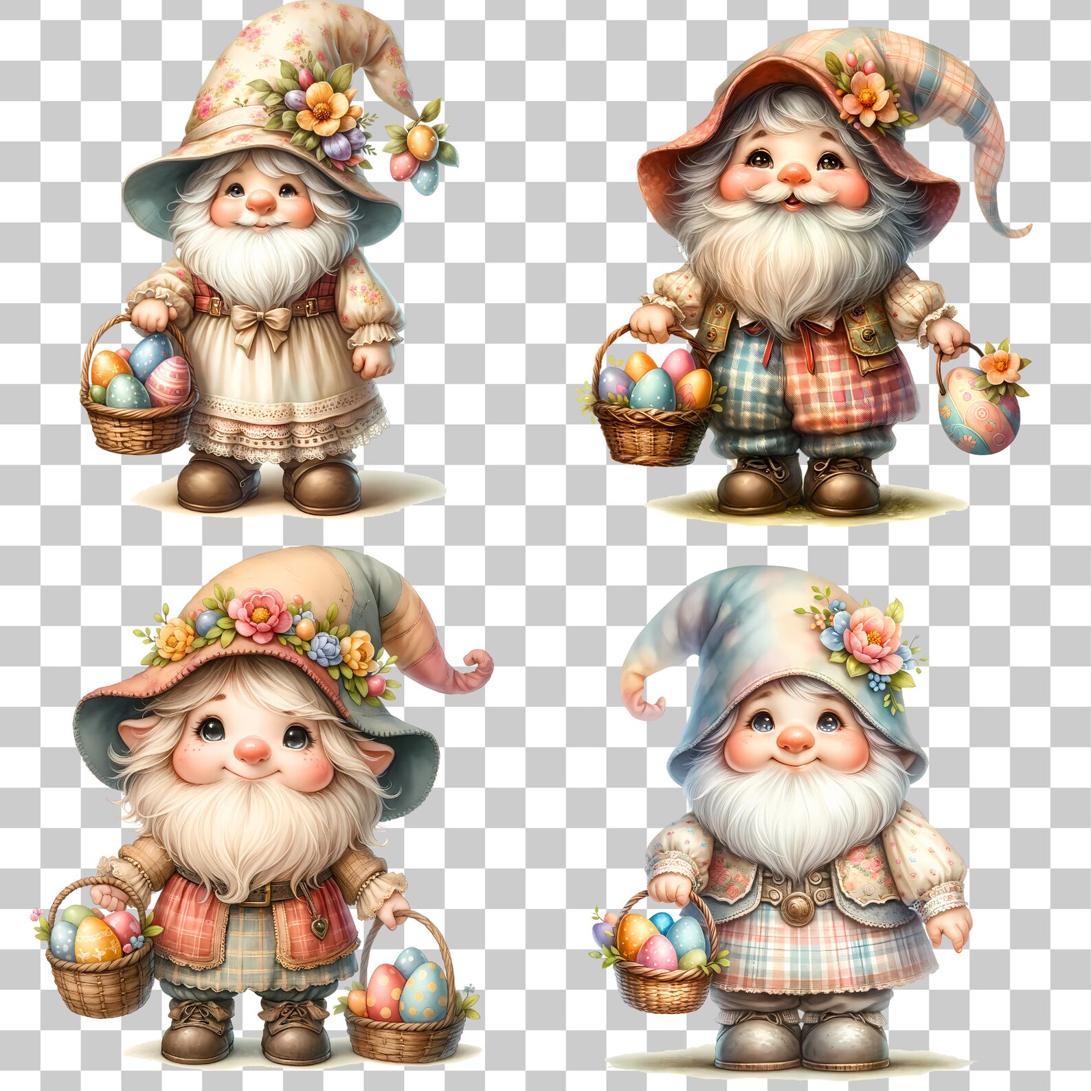 Cute Easter Gnome Clipart, PNG Bundle, Vintage, Easter Eggs, Spring ...