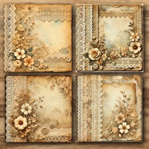 12x12" Vintage Lace Digital Paper Printable, Golden Nostalgia, Lace ...