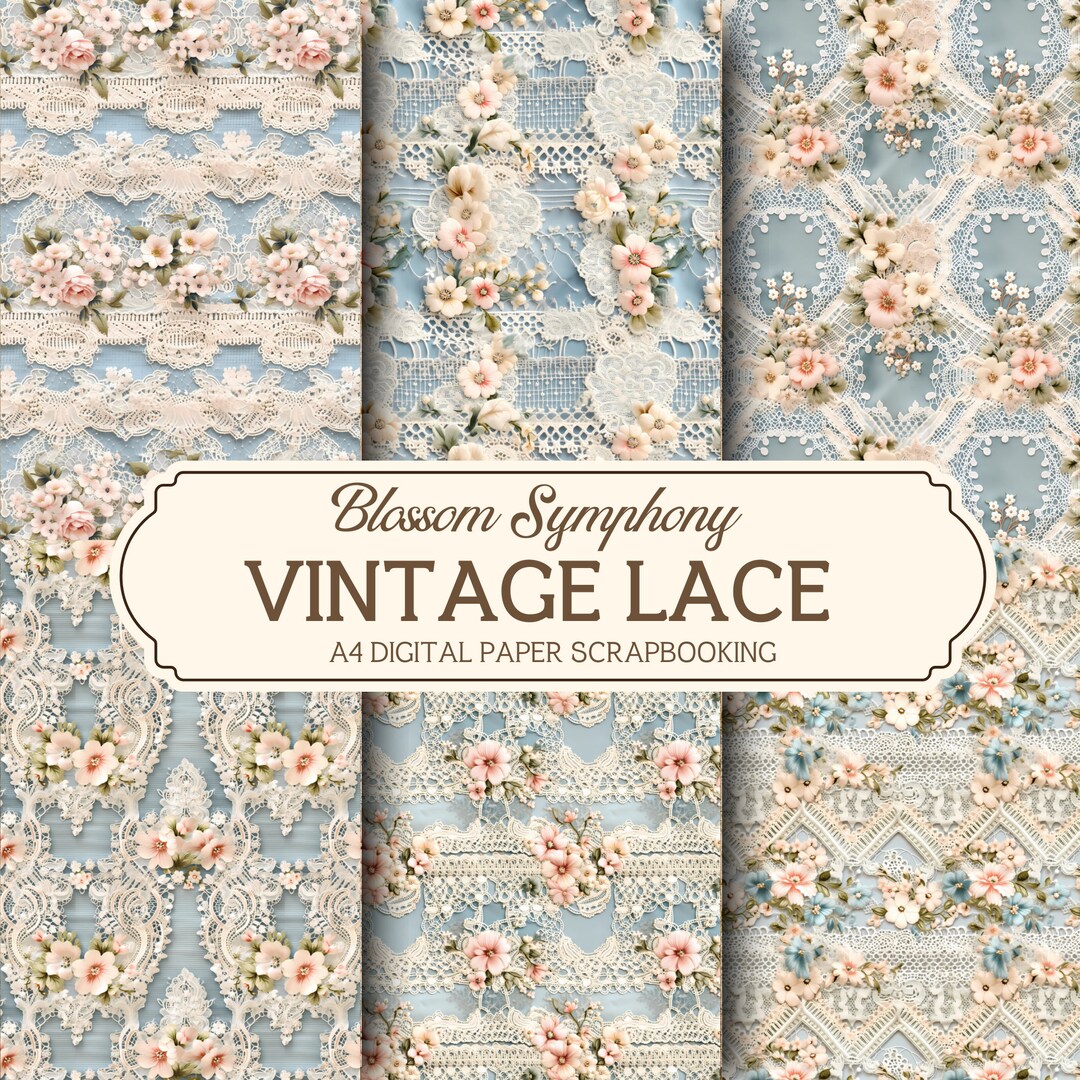 A4 Vintage Lace Digital Paper Printable, Blossom Symphony Floral, Lace ...
