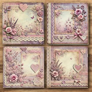 12x12" Vintage Valentines Scrapbook Paper, Sweet Lavender Romance ...