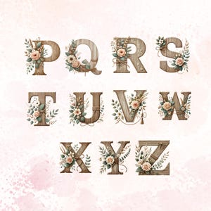 Vintage Floral Alphabet Clipart: Rustic PNG Letters (digital Download ...