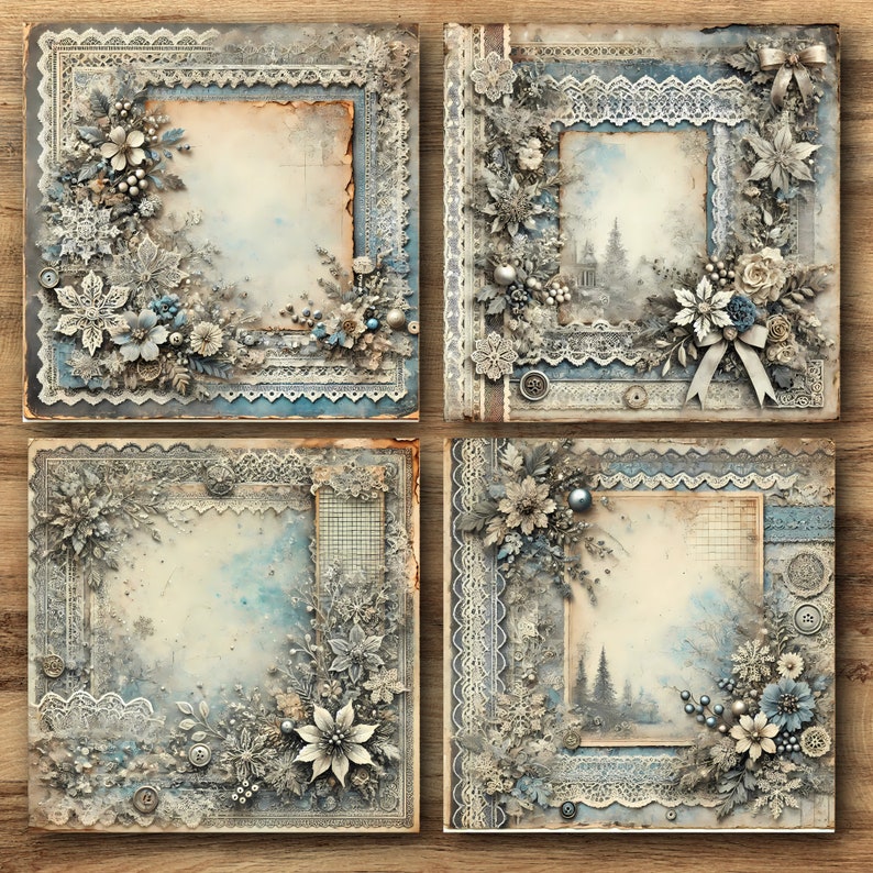 12x12 Vintage Lace Digital Paper Printable, Winter Christmas Elegance ...