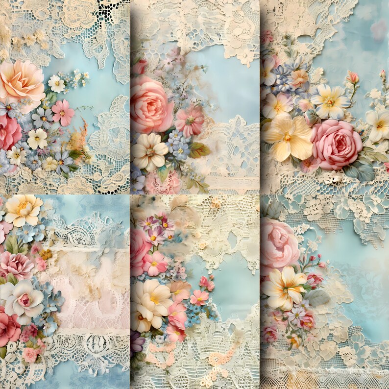 Vintage Lace Digital Paper Printable, Pastel Petals Flowers, Lace ...