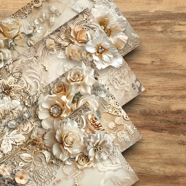 A4 Vintage Lace Digital Paper Printable, Elegance Ivory Gold, Lace ...