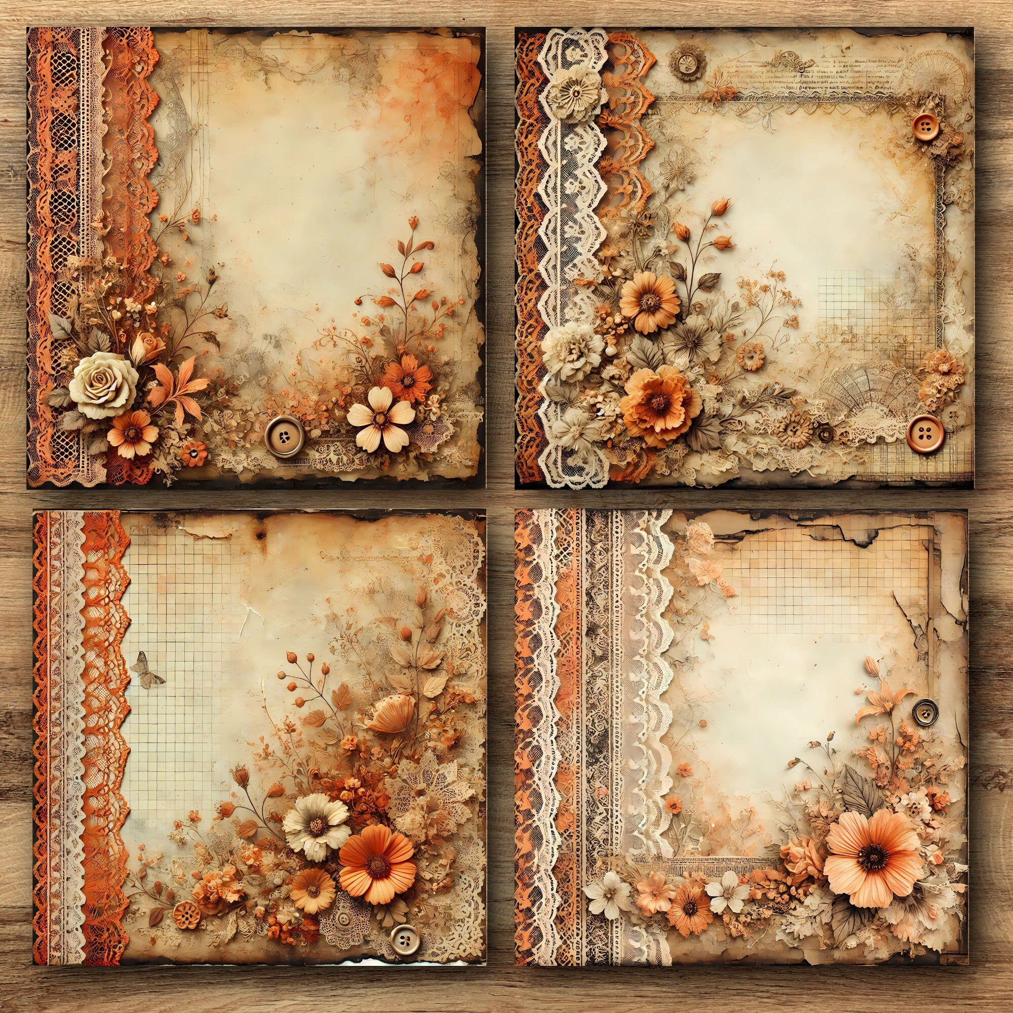 Vintage Lace Digital Paper: 12x12 Harvest Charm Scrapbook Kit (digital ...