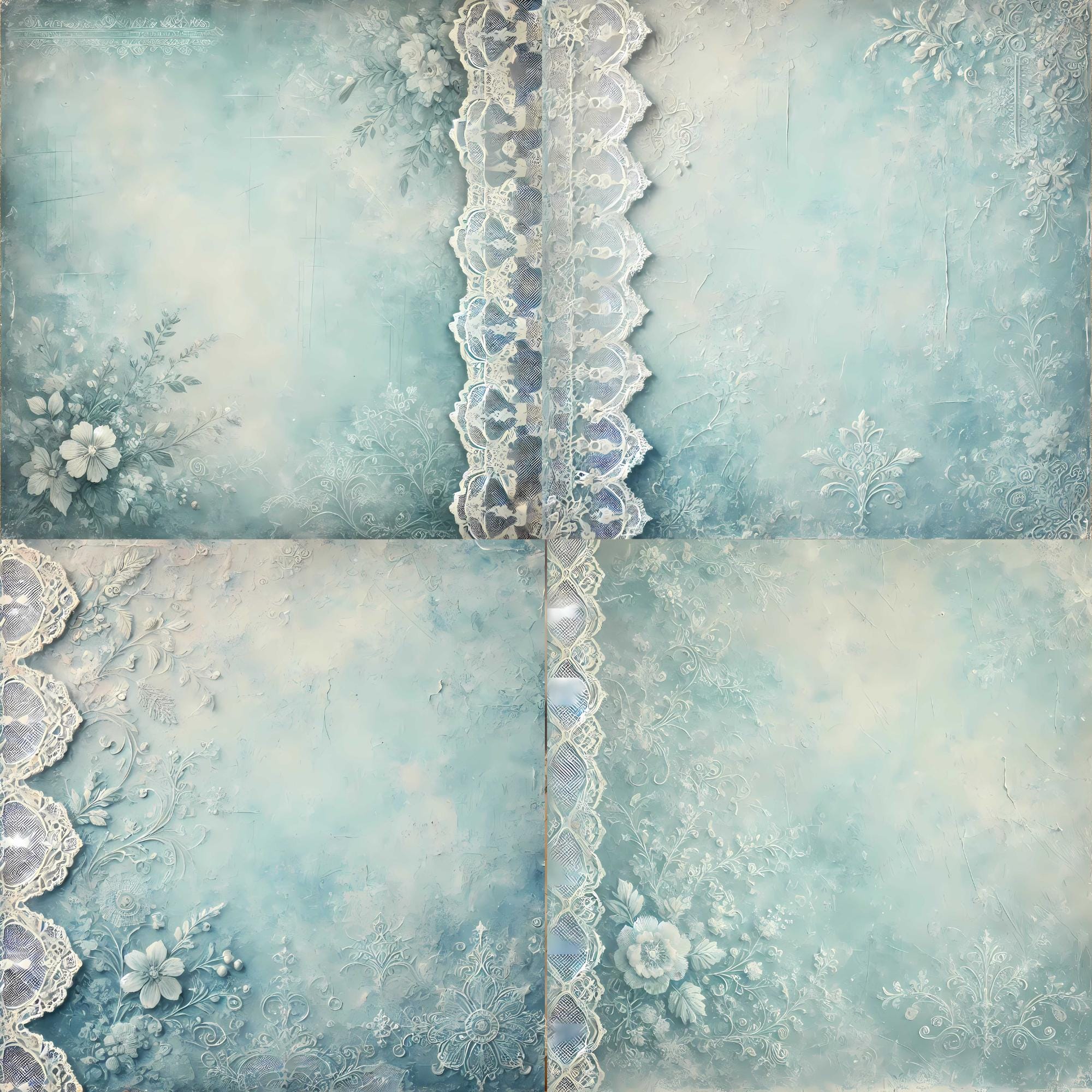 12x12" Vintage Lace Digital Scrapbook Paper, Ethereal Blue ...
